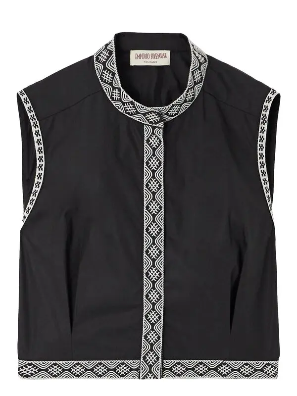 EMPORIO SIRENUSE Nevada Cropped Embroidered Cotton-blend Poplin Vest - Black