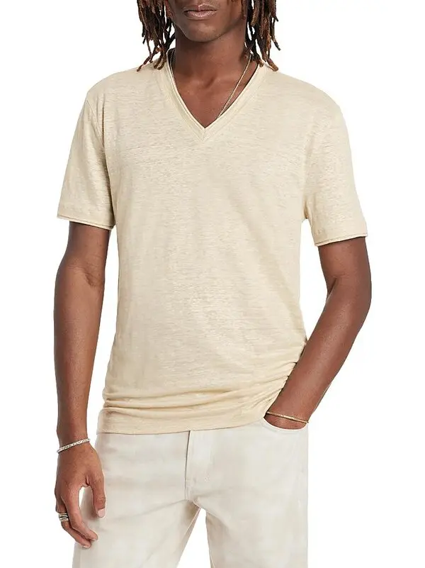 John Varvatos Wooster Slim Fit V Neck Tee - Light Khaki