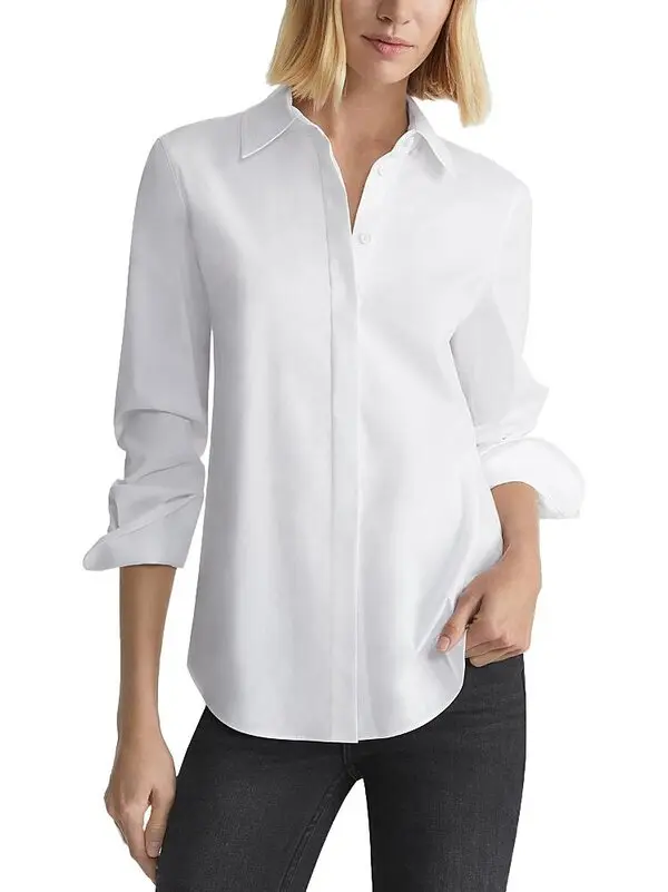 Lafayette 148 New York Wright Novelty Cuff Shirt - White