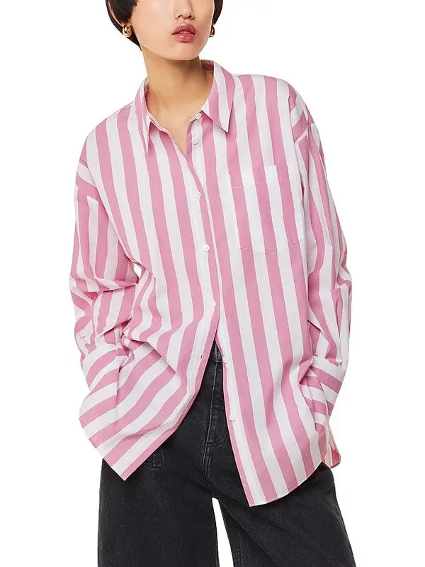 Whistles Cotton Striped Oversized Shirt - Pink/multi