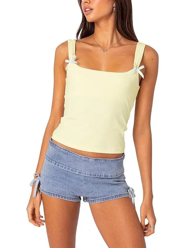 EDIKTED Ribbed Tank Top - Yellow
