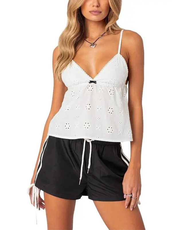 EDIKTED Emilie Eyelet Tank Top - White