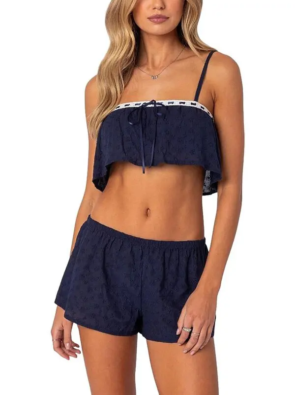 EDIKTED Edan Eyelet Crop Top - Navy