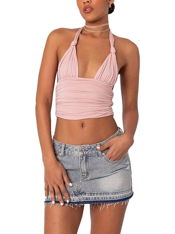 EDIKTED Lillie Knotted Halter Top - Pink