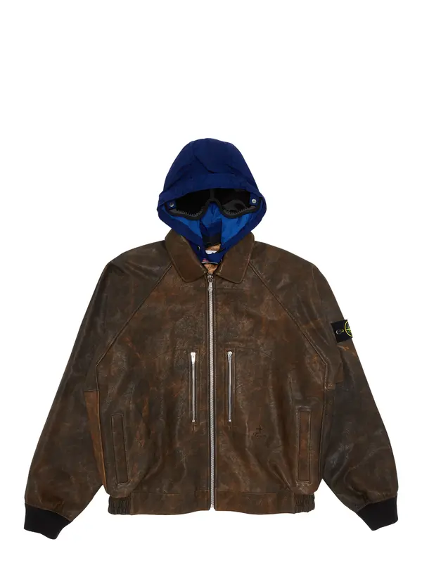Supreme X Stone Island Leather Bomber Jacket - Brown