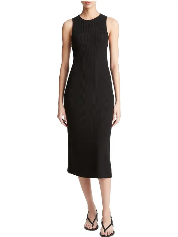 Vince Ribbed High-neck Tank Midi Dress - Black