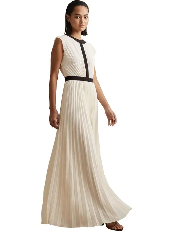REISS Harley Pleated Maxi Dress - White/black