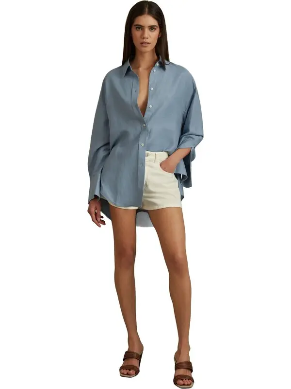 REISS Sian Relaxed Fit Lyocell Linen Shirt - Blue