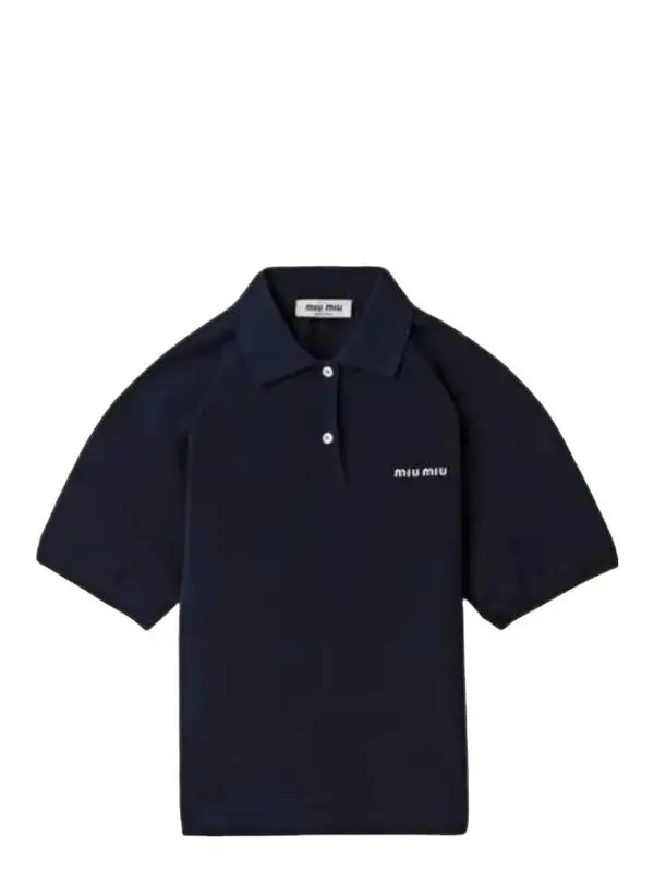 Miu Miu Cotton Piqué Polo Shirt - Navy