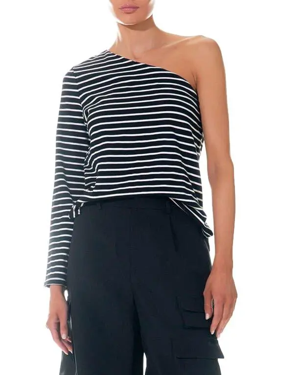 GREY LAB Stripe One-shoulder Asymmetric Top - Black/white