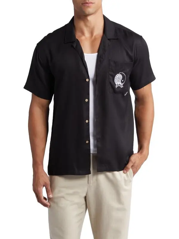 BOARDIES Yin & Yan Short Sleeve Button-up Camp Shirt - Black