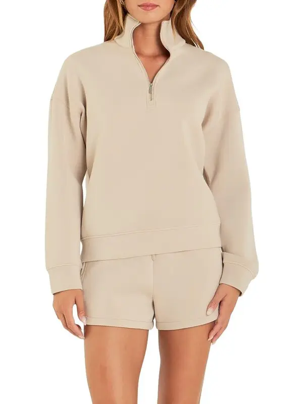 GREY LAB Scuba Knit Quarter Zip Pullover - Taupe