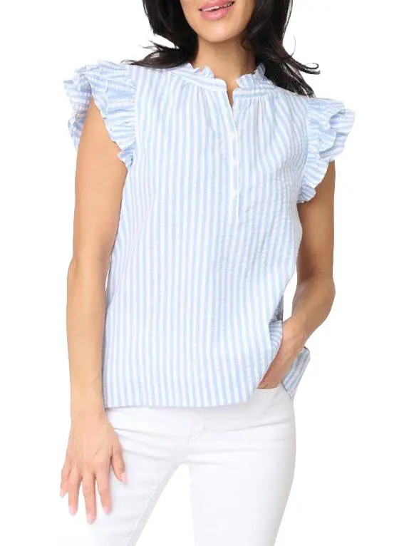 GIBSONLOOK Stripe Flutter Sleeve Seersucker Top - Sky Blue/white Stripe
