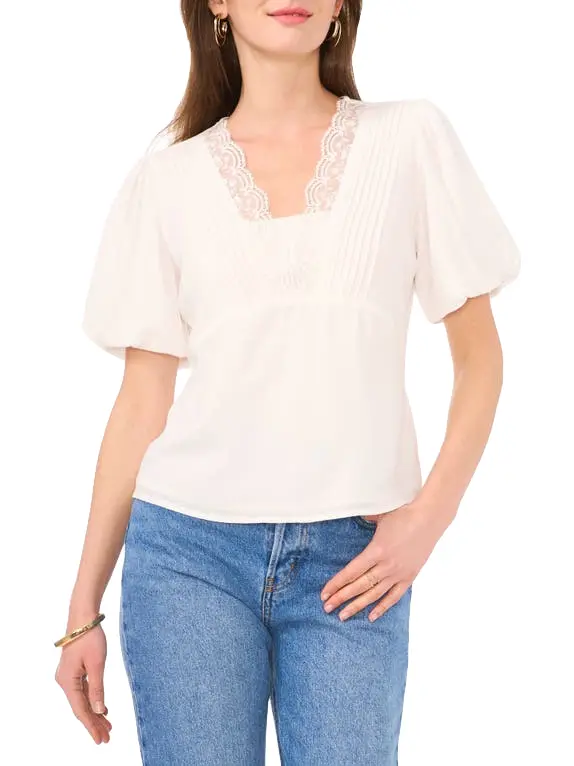 Vince Camuto Lace Pintuck Top - New Ivory