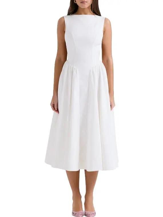 House Of Cb Cindy Sleeveless Twill Midi Dress - White