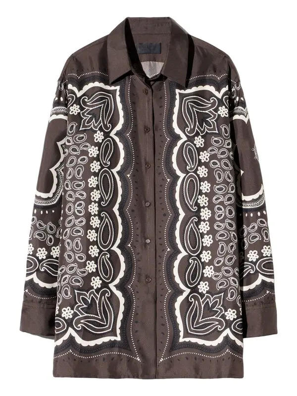 NILI LOTAN Alfie Silk Shirt - Brown/ Ivory Bandana Print