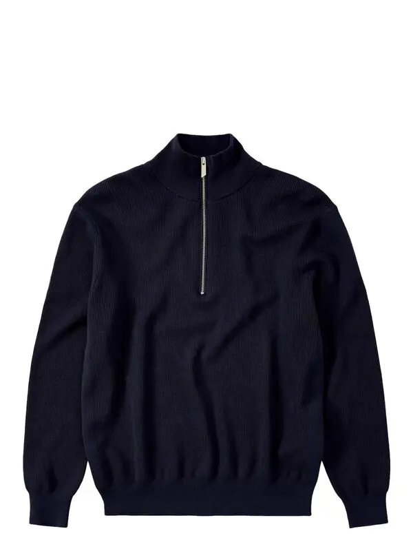 Closed Ribbed-knit Half-zip Jumper - Blue