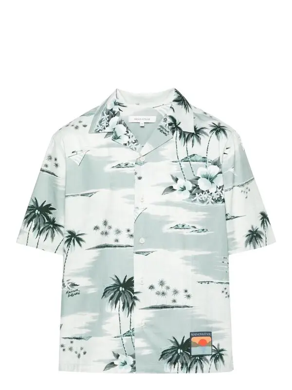 Maison Kitsuné Island-print Bowling Shirt - Blue