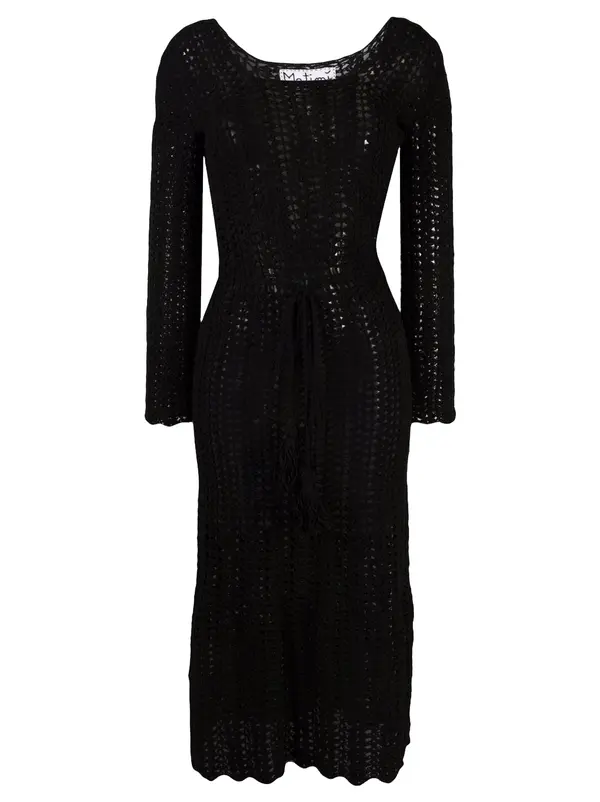 MATIMI Crochet Tie-waist Midi Dress - Black