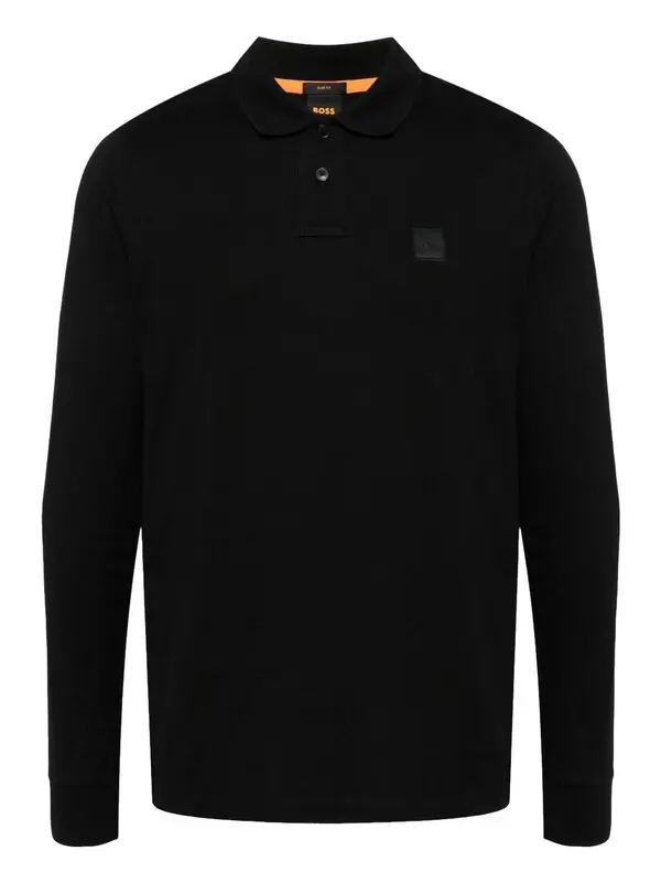 BOSS Logo-appliqué Long-sleeved Polo Shirt - Black