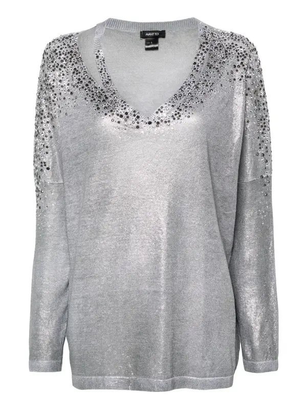 Avant Toi Crystal-embellished V-neck Jumper - Grey