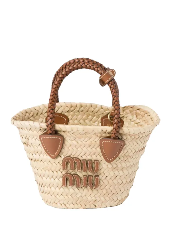 Miu Miu Logo-appliqué Woven Tote - Neutrals