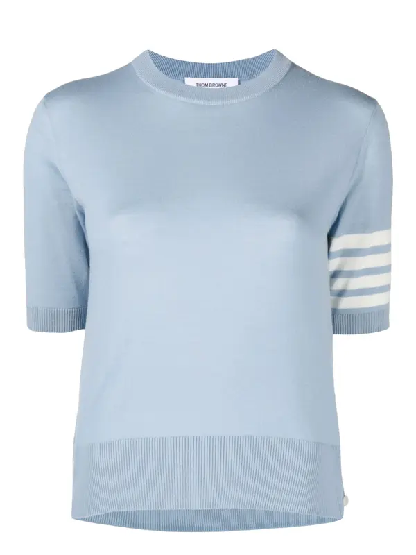 Thom Browne 4-bar Stripes Intarsia-knit T-shirt - Blue