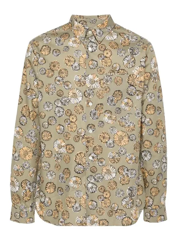 Maison Kitsuné Floral-print Cotton Shirt - Green