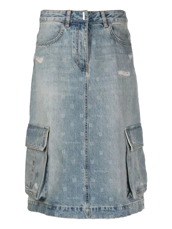 Givenchy Monogram-print Denim Cargo Skirt - Blue