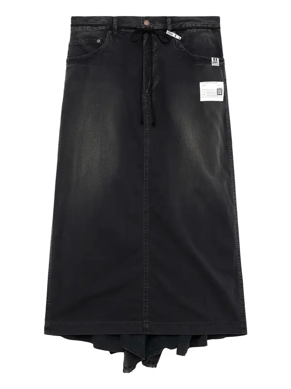 Mihara Yasuhiro Draped Denim Maxi Skirt - Black