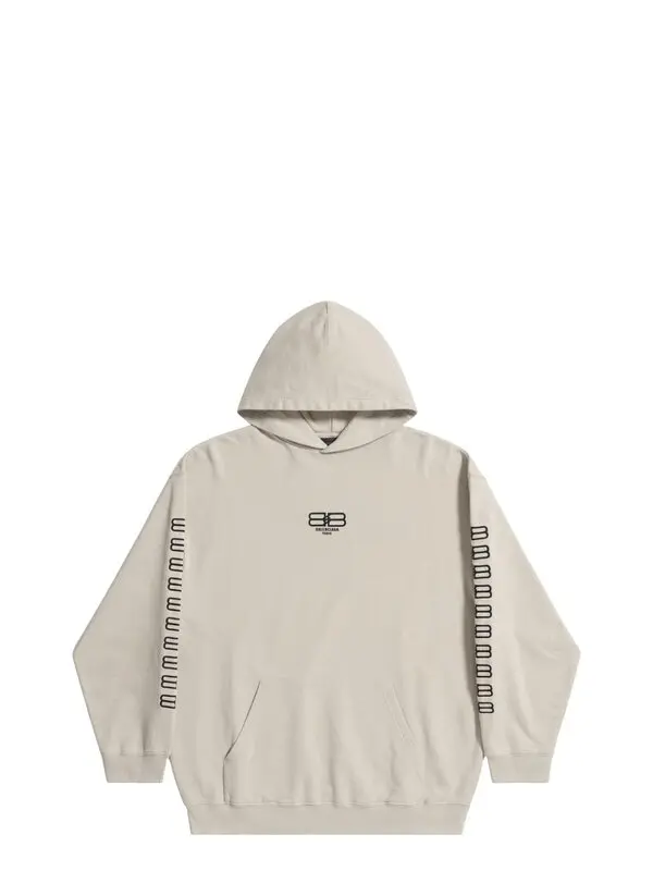 Balenciaga Logo Embroidered Cotton Hoodie - Neutrals