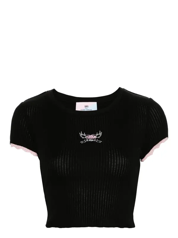 CHIARA FERRAGNI Punk Logo-print Ribbed Top - Black