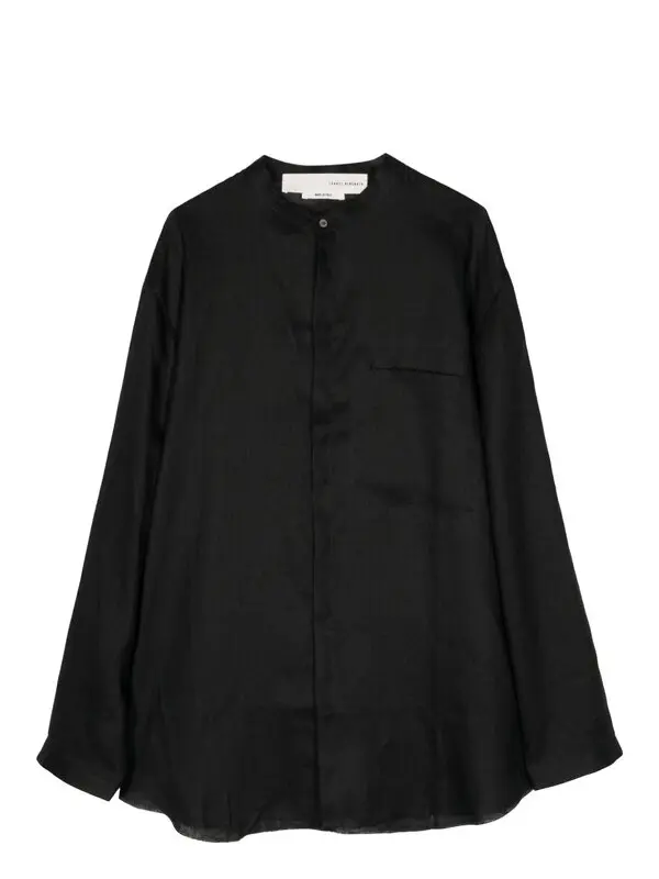 Isabel Benenato Band-collar Linen Shirt - Black