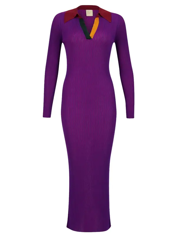PAULA Long-sleeve Knitted Maxi Dress - Purple