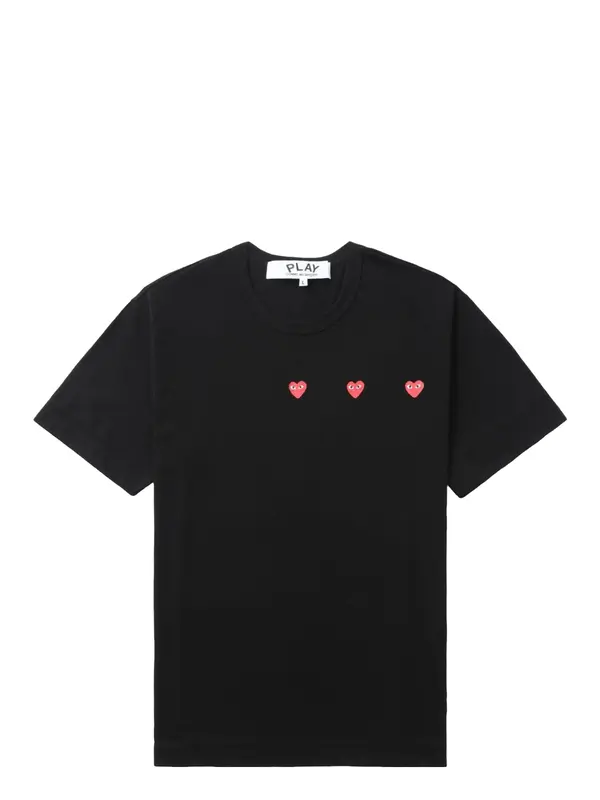 Play Comme Des Garcon Triple Hearts Cotton T-shirt - Black