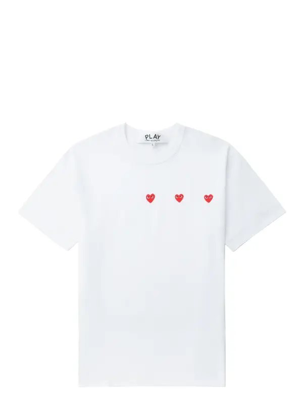Play Comme Des Garcon Triple Hearts Cotton T-shirt - White