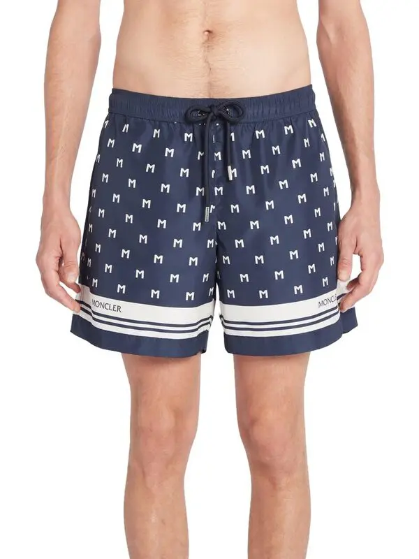 Moncler Monogram Striped Swim Trunks - Navy