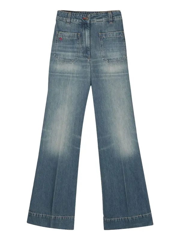 Victoria Beckham Logo-embroidered Wide Leg Jeans - Blue
