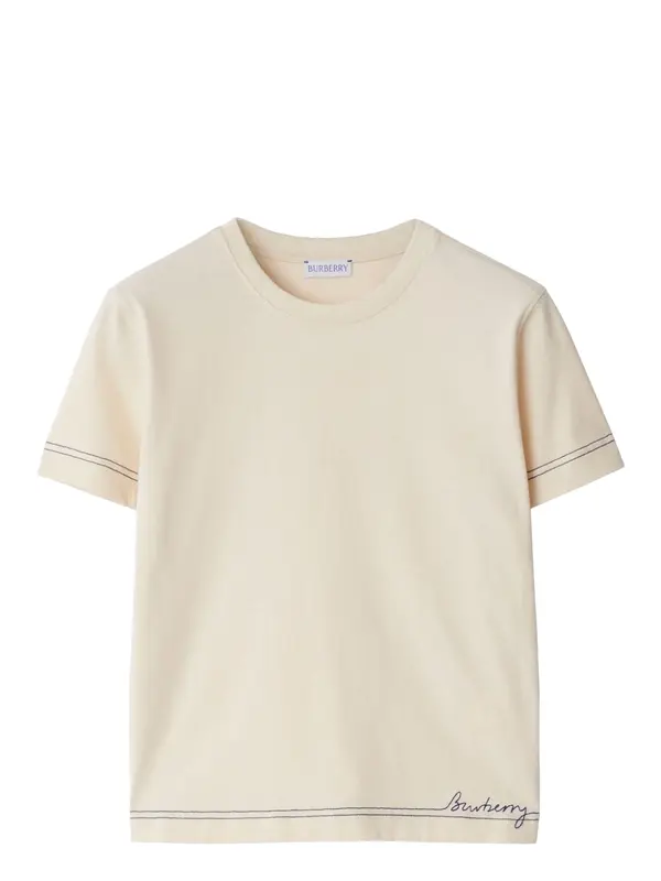 Burberry Logo-embroidered T-shirt - Neutrals