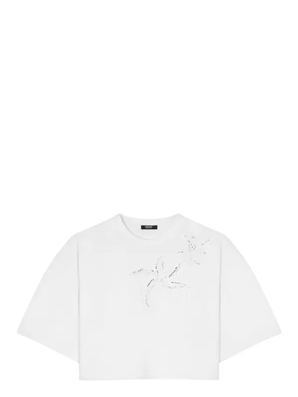 Versace Embroidered Cropped T-shirt - White
