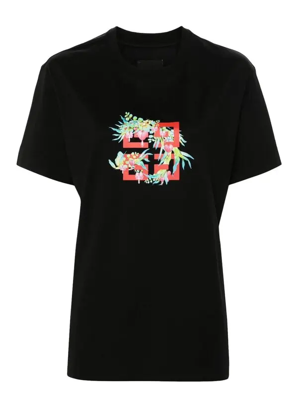 Givenchy 4g Flowers-print Cotton T-shirt - Black
