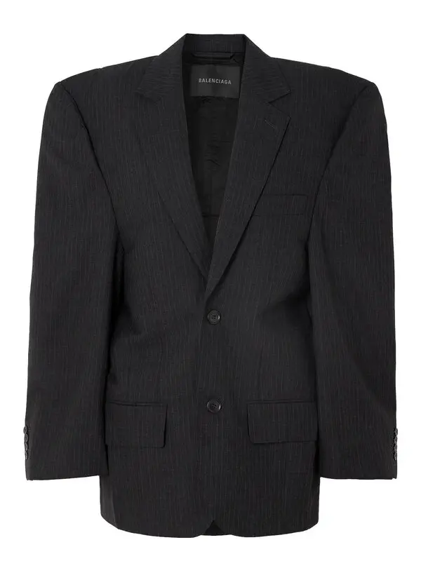 Balenciaga Oversized Pinstriped Wool Blazer - Gray