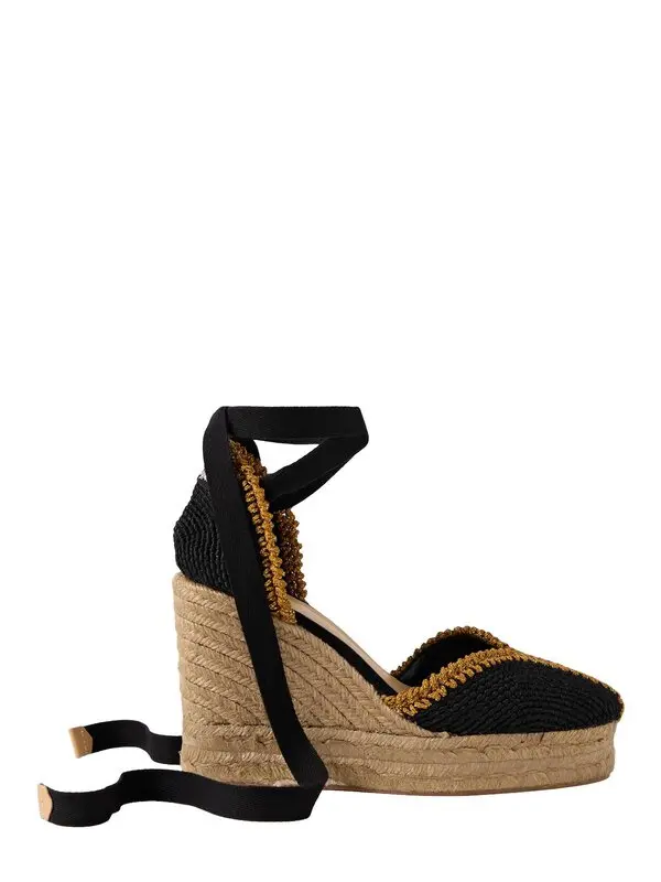 CastaÑer Couer 80 Lurex-trimmed Canvas Wedge Espadrilles - Black