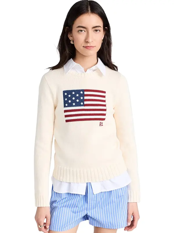 Ralph Lauren Flag Pullover Sweater - Parchment Cream