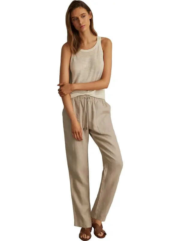 REISS Romie Drawstring Linen Trousers - Sand