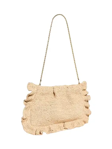 LOEFFLER RANDALL Woven Straw Clutch With Ruffle Trim - Natural