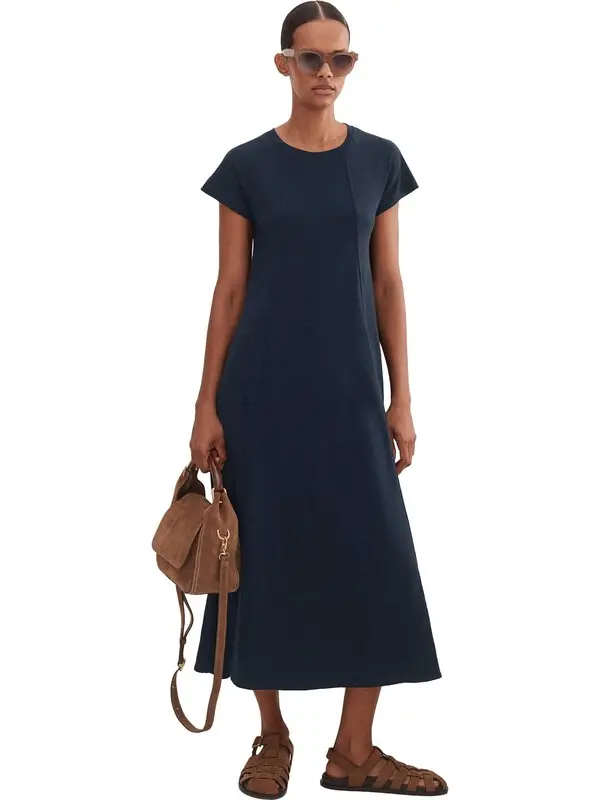 ME+EM Slub Jersey Midi Swing Dress - Navy