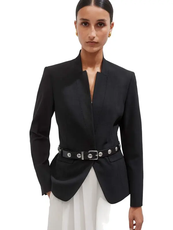 ME+EM Textured Tailoring Collarless Blazer - Black