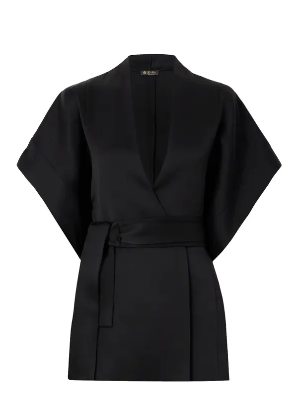 Loro Piana Martha Silk-satin Wrap Blouse - Black