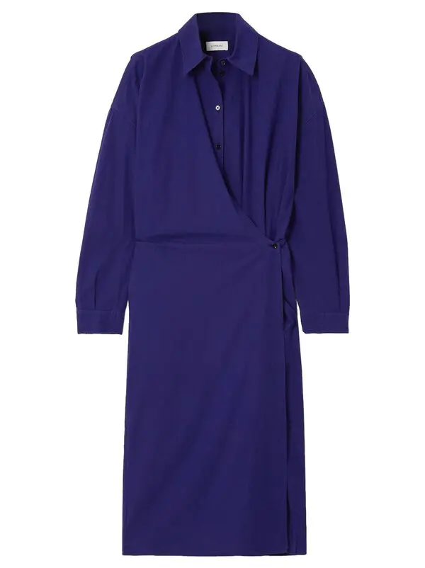LEMAIRE Wrap-effect Draped Cotton-poplin Midi Shirt Dress - Blue